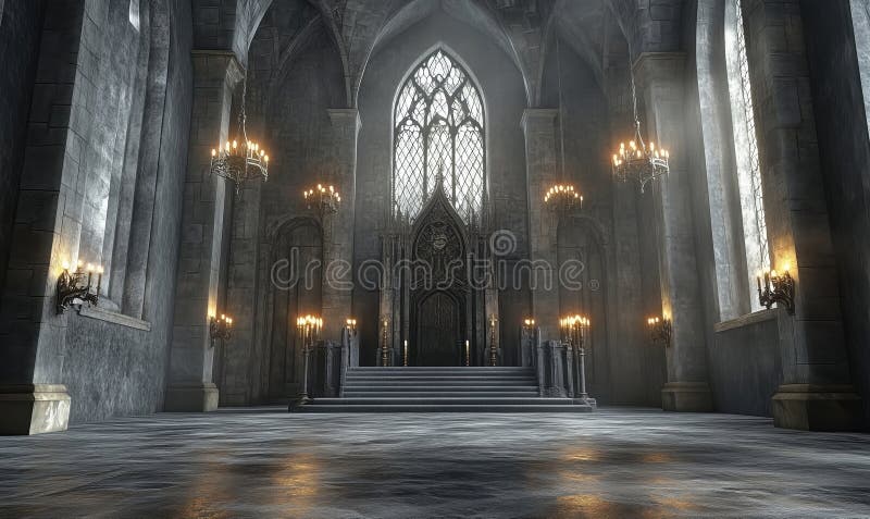 Gothic Castle Interior with Grand Throne, Intricate Architecture, and ...