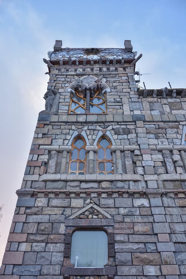 Gothic Castle, Outside View, Against the Sky, Tower with Windows Stock ...