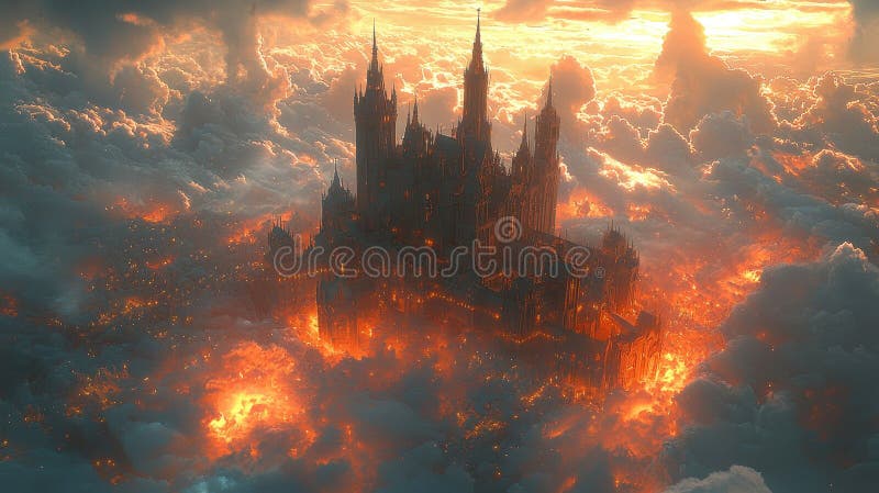Gothic Castle Surrounded Flames Clouds Stock Photos - Free & Royalty ...