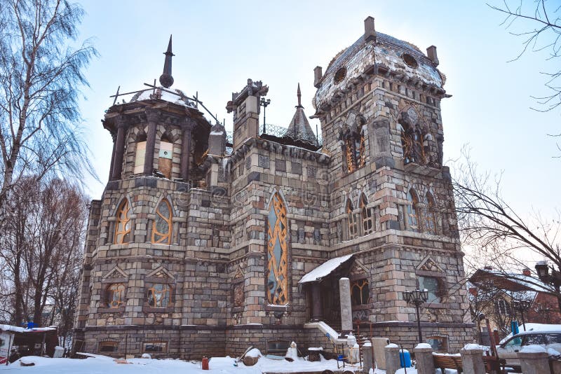 Gothic Castle in Winter, Outside View, Against the Sky, Winter Trees ...