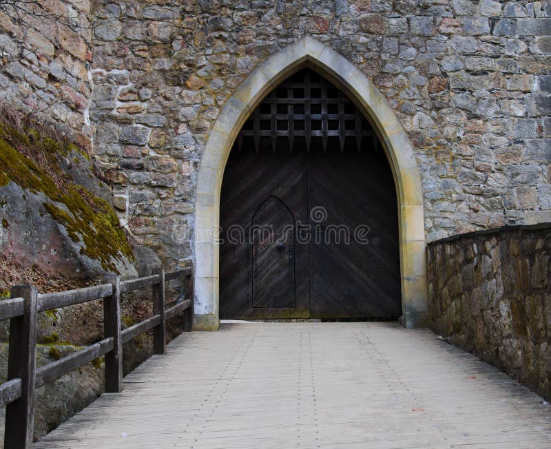 The Gothic Castle Wooden Gate Stock Photo - Image of castle, entry ...
