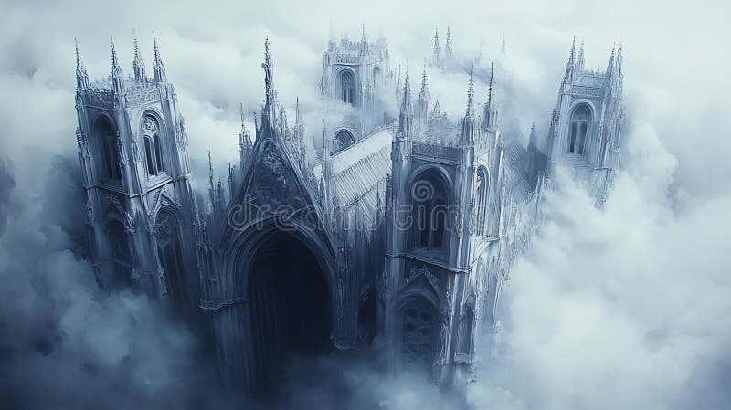 Gothic Cathedral Aerial View, Cloudscape, Fantasy, Game Design Stock ...