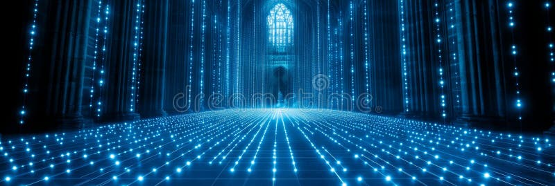 Gothic Cathedral Architecture Outlined in Blue Points, Digital Network ...