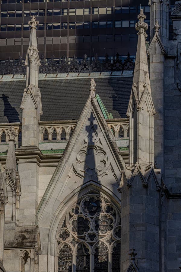 Gothic Cathedral Facade with Shadows in NYC Stock Image - Image of ...