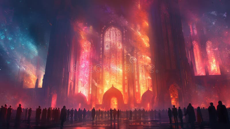A Gothic Cathedral Illuminated by Divine Fire Stock Photo - Image of ...