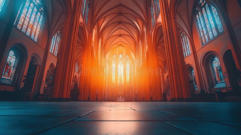 Gothic Cathedral Interior with Stained Glass and Dramatic Lighting Stock Image - Image of hope ...