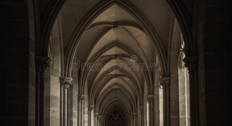 Gothic Cathedral Interior with Stone Columns and Vaulted Archways Stock ...