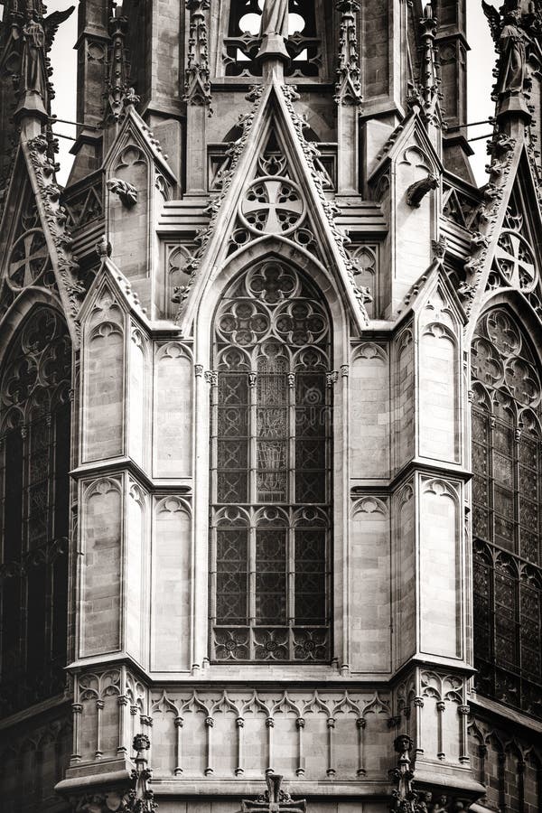 Gothic Cathedral Main Tower in Black and White Stock Photo - Image of ...