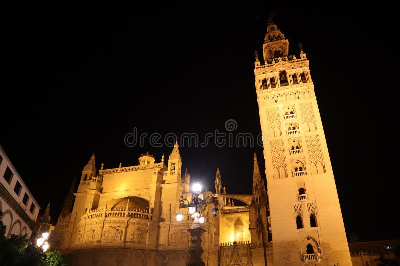 Gothic Cathedral in Night Time in Seville, Spain Stock Photo - Image of ...