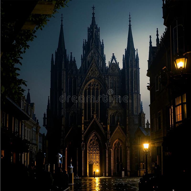 Gothic cathedral stock illustration. Illustration of skyscraper - 352184838