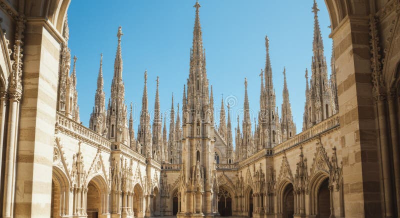 Gothic Cathedral Spired Architecture Under Sunny Sky Stock Illustration ...