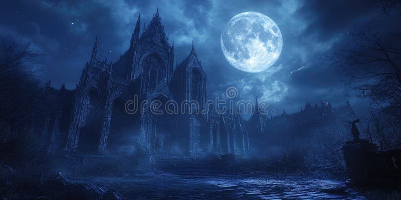 Gothic Cathedral Under a Full Moon for Dark Fantasy, Gothic ...