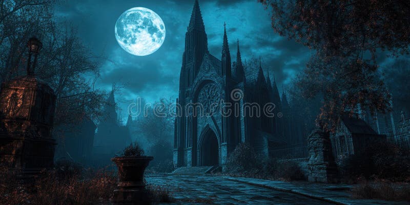 Gothic Cathedral Under a Full Moon for Dark Fantasy, Gothic ...