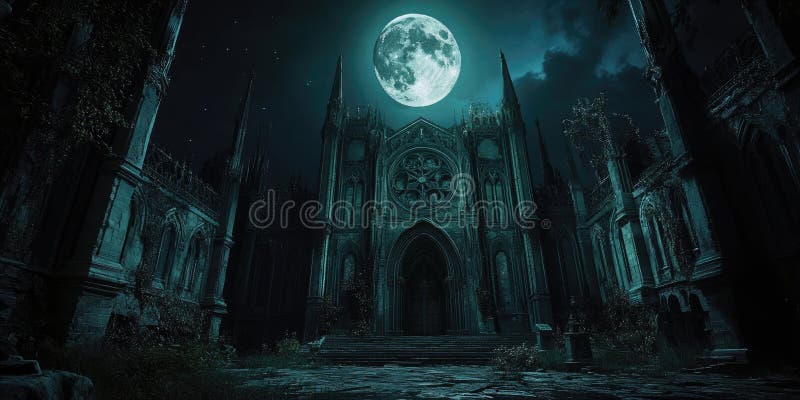 Gothic Cathedral Under a Full Moon for Dark Fantasy, Gothic ...