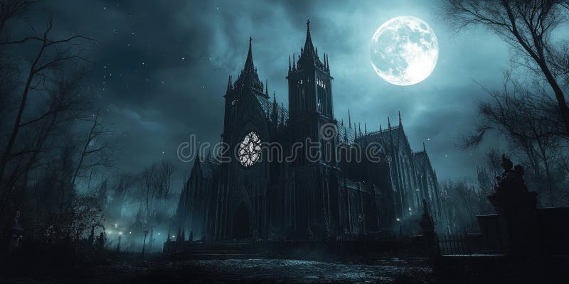 Gothic Cathedral Under a Full Moon for Dark Fantasy Gothic Architecture ...