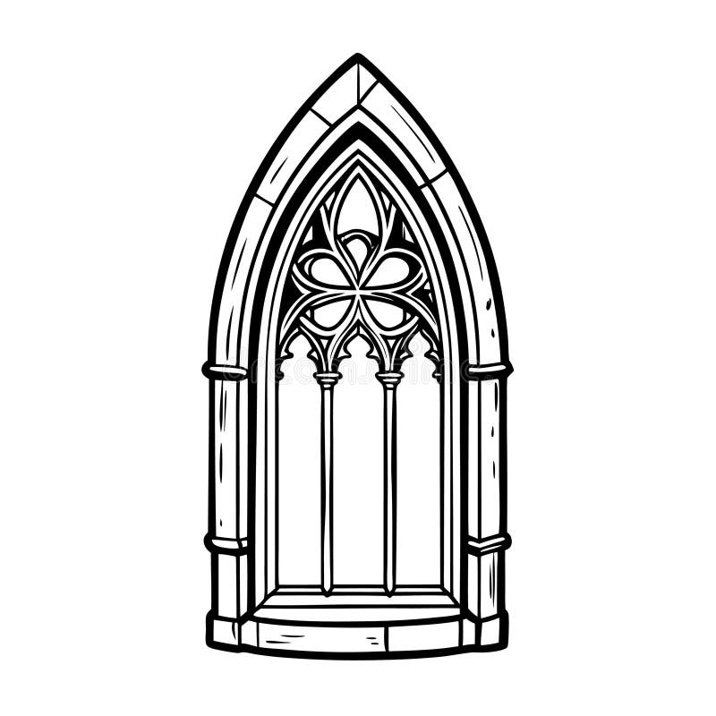 Gothic Cathedral Window Illustration Ornate Architectural Design with ...