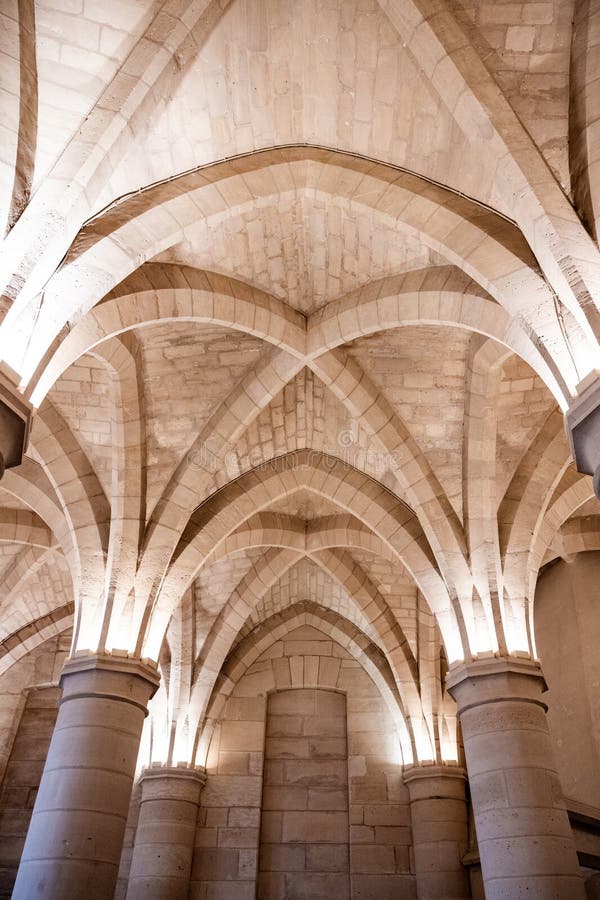 Gothic Ceiling of Main Hall in Conciergerie in Paris Stock Image ...