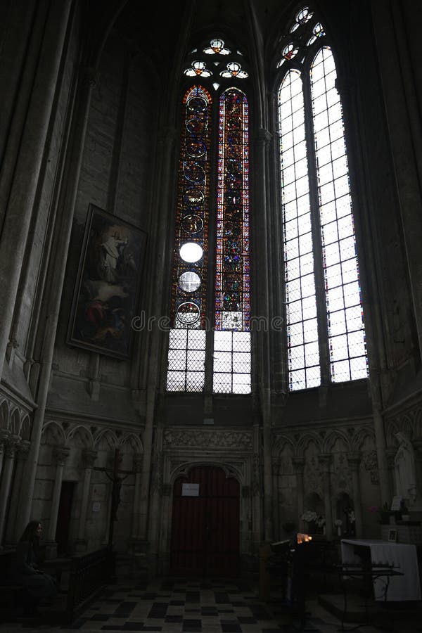 Gothic Chapel Interior with Stained Glass Editorial Photo - Image of ...