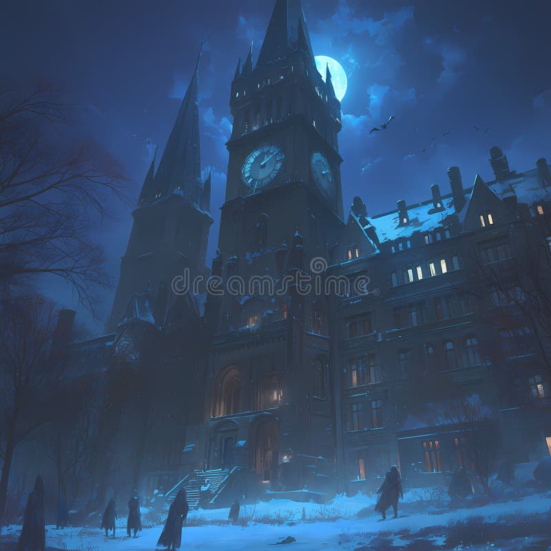 Gothic Charm: Illuminated University at Dusk Stock Illustration ... Gothic Charm: Illuminated University at Dusk Stock Illustration ...