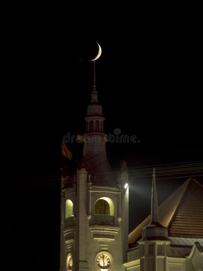 Gothic Christian Temple Night Moon Shines Stock Image - Image of shines ...