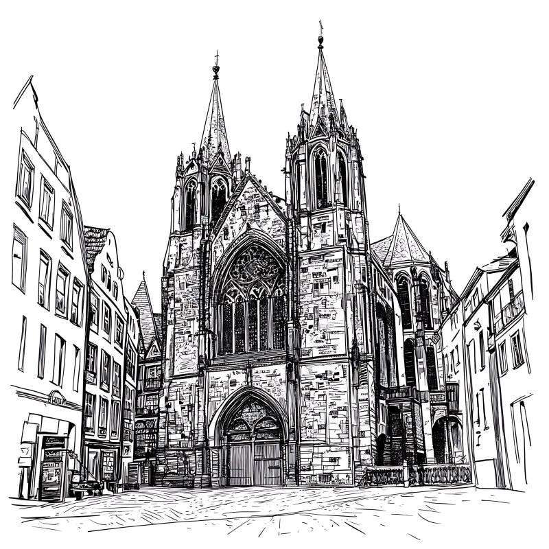 Gothic Church Architectural Sketch Stock Illustration - Illustration of ...