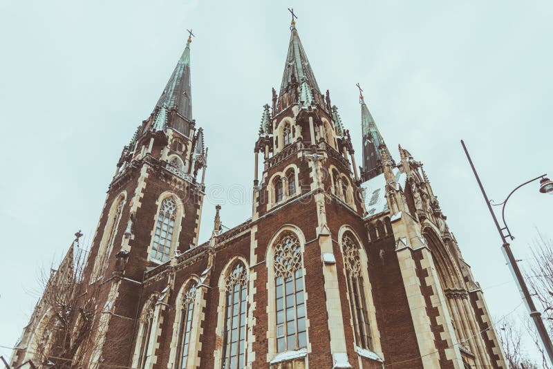 Gothic Church in Cold Winter Day Stock Photo - Image of power, glow ...