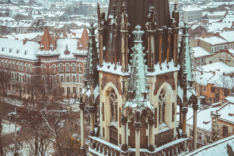 Gothic Church in Cold Winter Day Stock Image - Image of bolt, crow ...