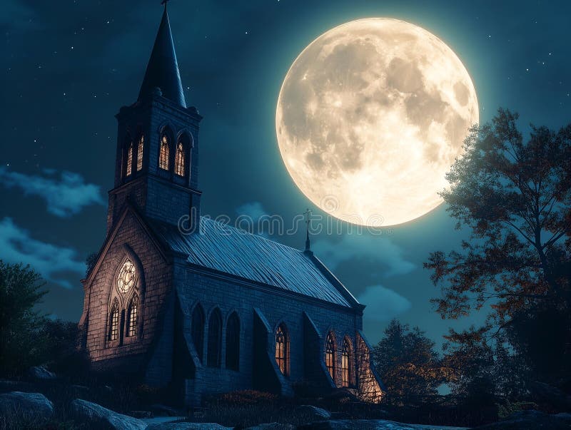 Gothic Church, Full Moon, Night Scene, Illuminated, Mysterious ...