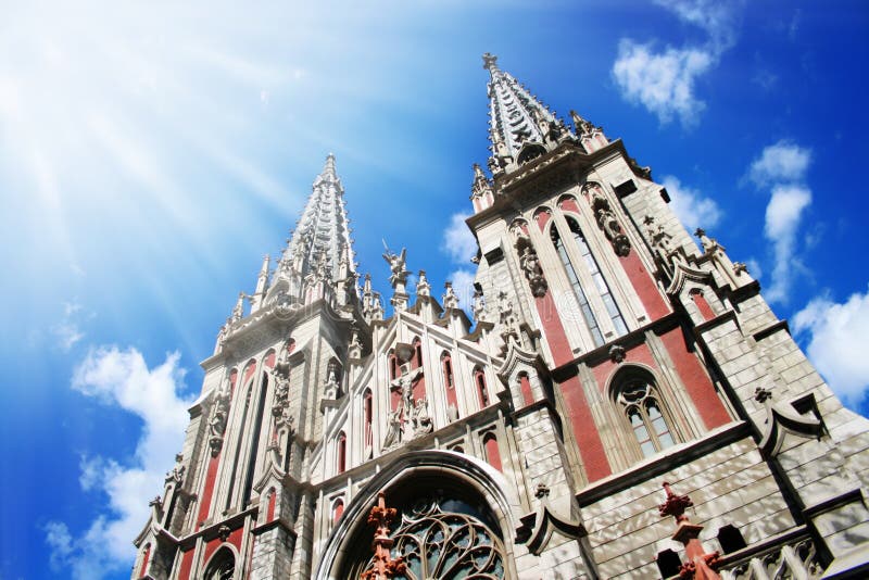 Gothic Church with Sun Rays Stock Photo - Image of architecture, glass ...