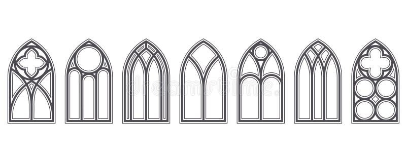Gothic Church Windows. Cathedral Stained Glass Arches. Vector Frame ...