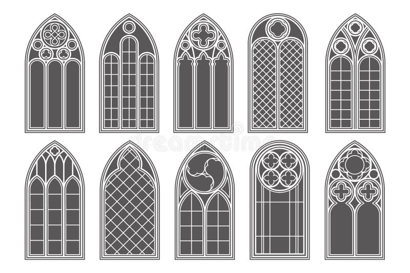 Gothic Church Windows. Vector Architecture Arches with Glass. Old ...
