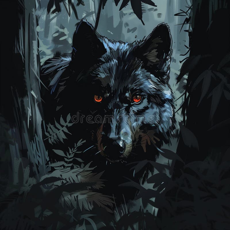 Gothic Comic - Black Wolf in the Gloomy Forest Stock Photo - Image of ...
