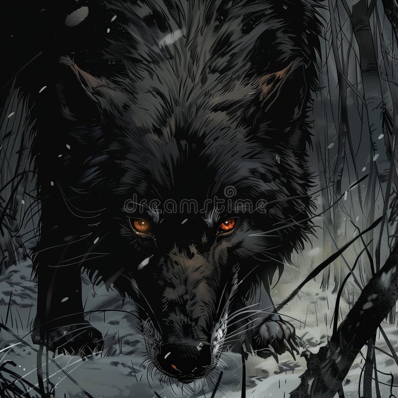 Gothic Comic - Black Wolf in the Gloomy Forest Stock Image - Image of ...