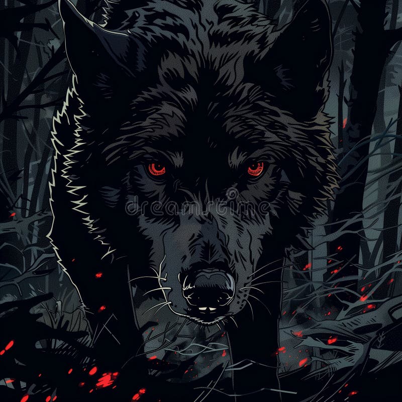 Gothic Comic - Black Wolf in the Gloomy Forest Stock Photo - Image of ...