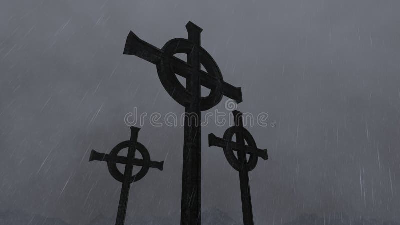 Gothic Cross with Rain Thunder and Flash Stock Illustration ...
