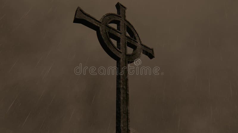 Gothic Cross with Rain Thunder and Flash Stock Footage - Video of foggy ...