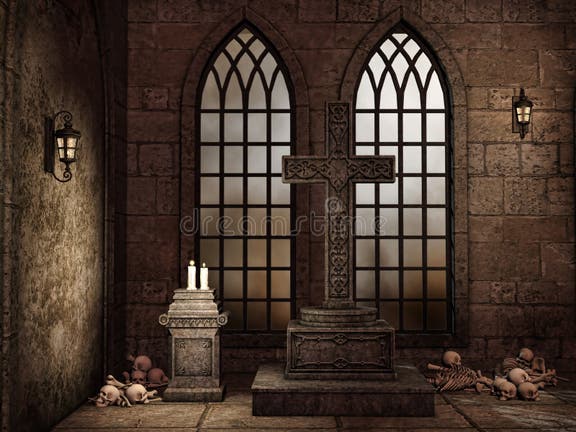 Gothic crypt with bones stock illustration. Illustration of night ...