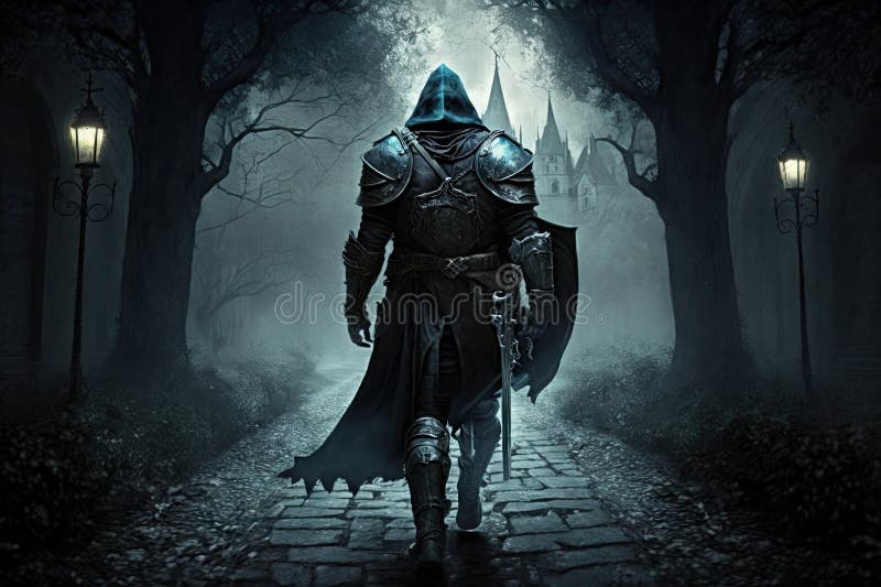 Dark Fantasy Character in Armor with Helmet Walking Knight Stock ...