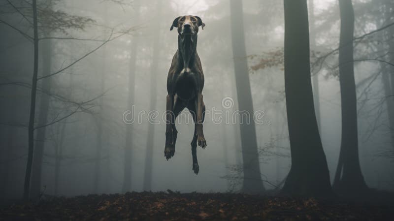 Gothic Dark and Moody Dog in the Air Above Woods Stock Illustration ...