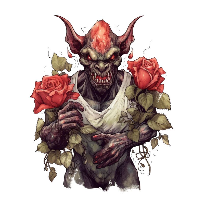 Gothic Demon Statue Watercolor Illustration Stock Illustration ...