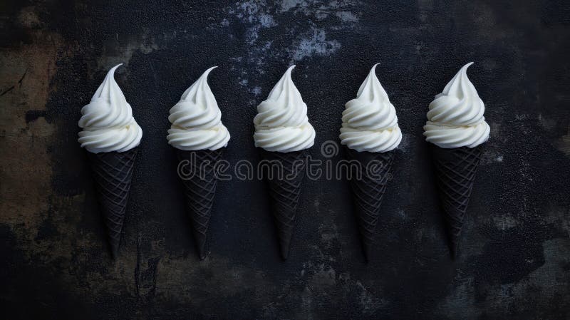 Gothic Dessert: Soft Serve Ice Cream Cones on Dark Textured Background ...