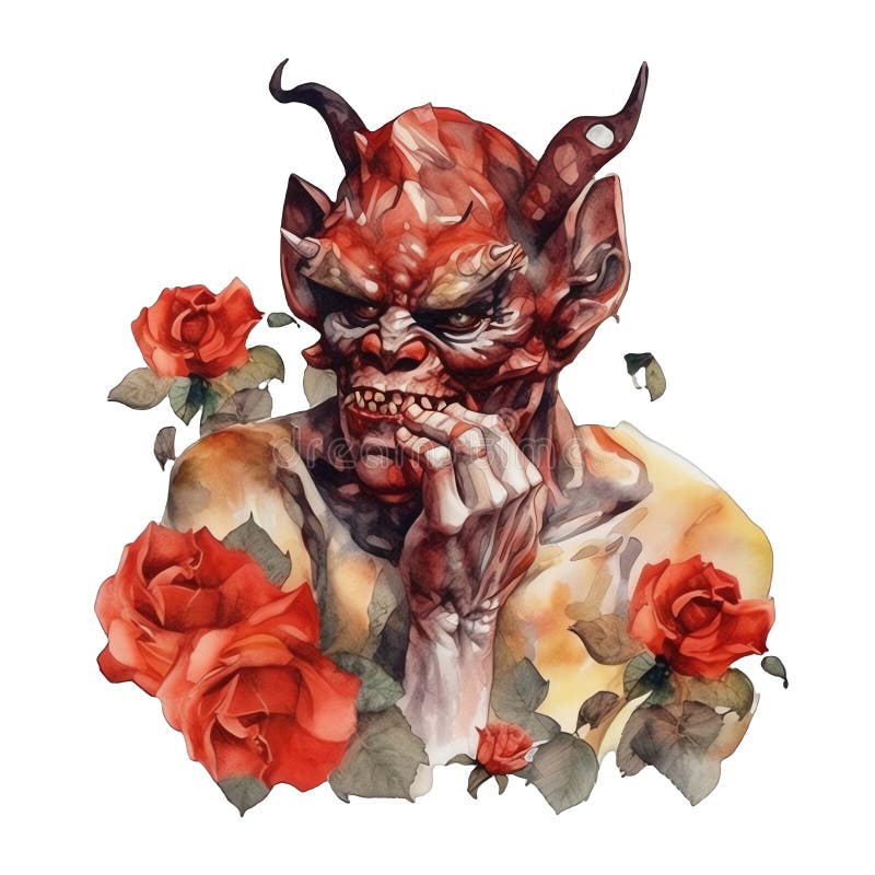 Gothic Devil Watercolor Illustration Stock Illustration - Illustration ...