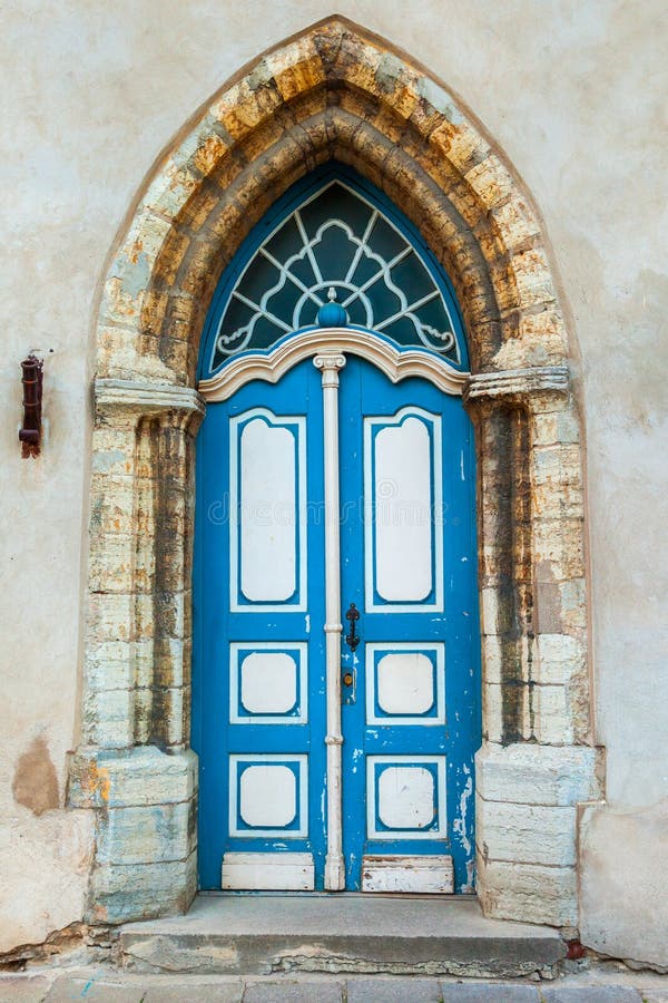 Gothic Door on a Medieval Building Facade Stock Image - Image of ...