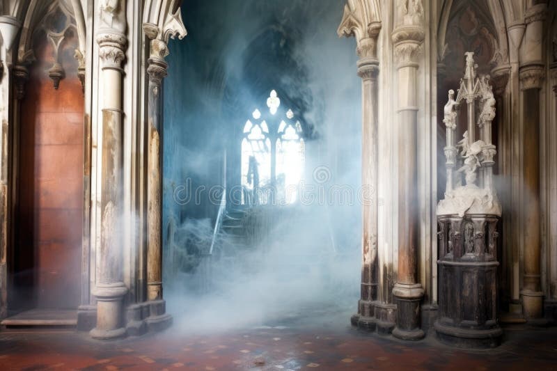 Gothic Door with Otherworldly Mist and Ghost Presence Stock ...