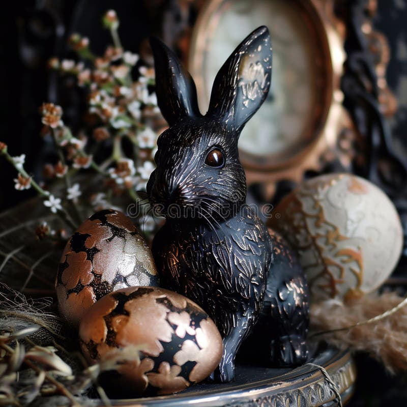 Gothic Easter Card with Bunny and Easter Eggs Stock Illustration ...