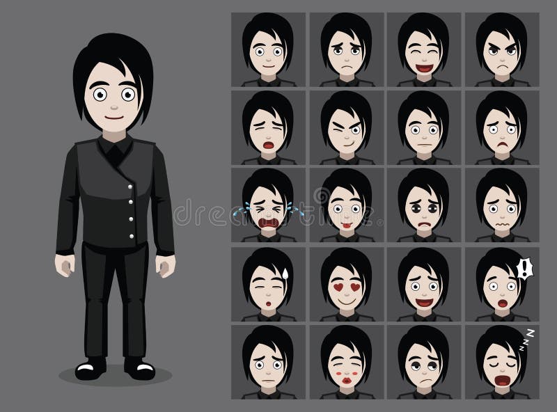 Gothic Emo Boy Cartoon Emotion Faces Vector Illustration Stock Vector ...