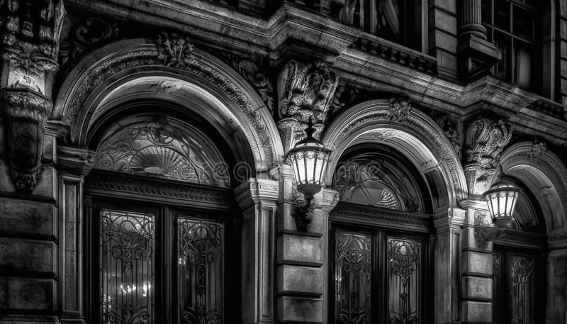 The Gothic Facade of an Old Catholic Building in Black and White ...