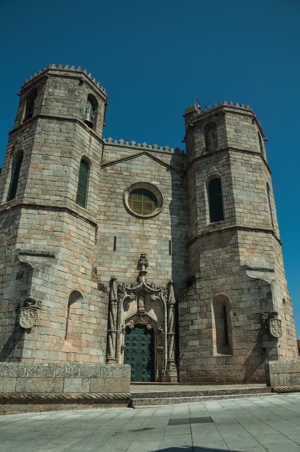 Gothic Facade with Steeples at the Guarda Cathedral Stock Photo - Image ...