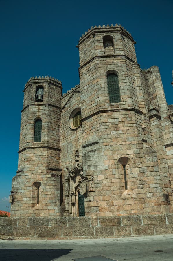 Gothic Facade with Steeples at the Guarda Cathedral Stock Image - Image ...