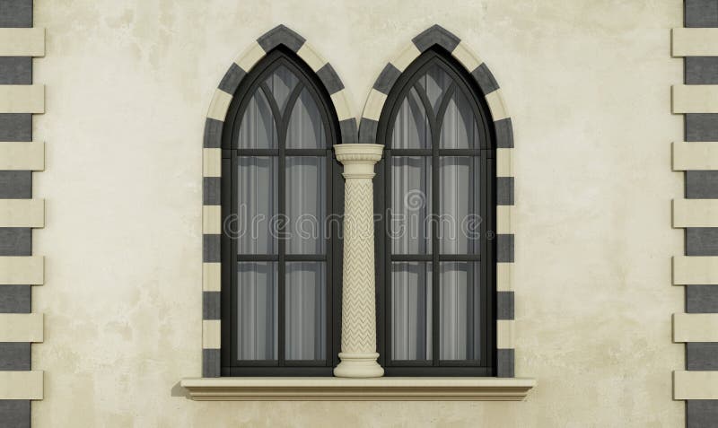 Mullioned Windows Decorated Stock Photo - Illustration of architectural ...